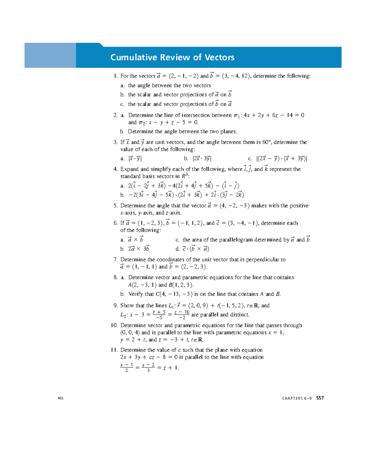Vectors Textbook Review - CHAPTERS 6–9 557 Cumulative Review of Vectors ...