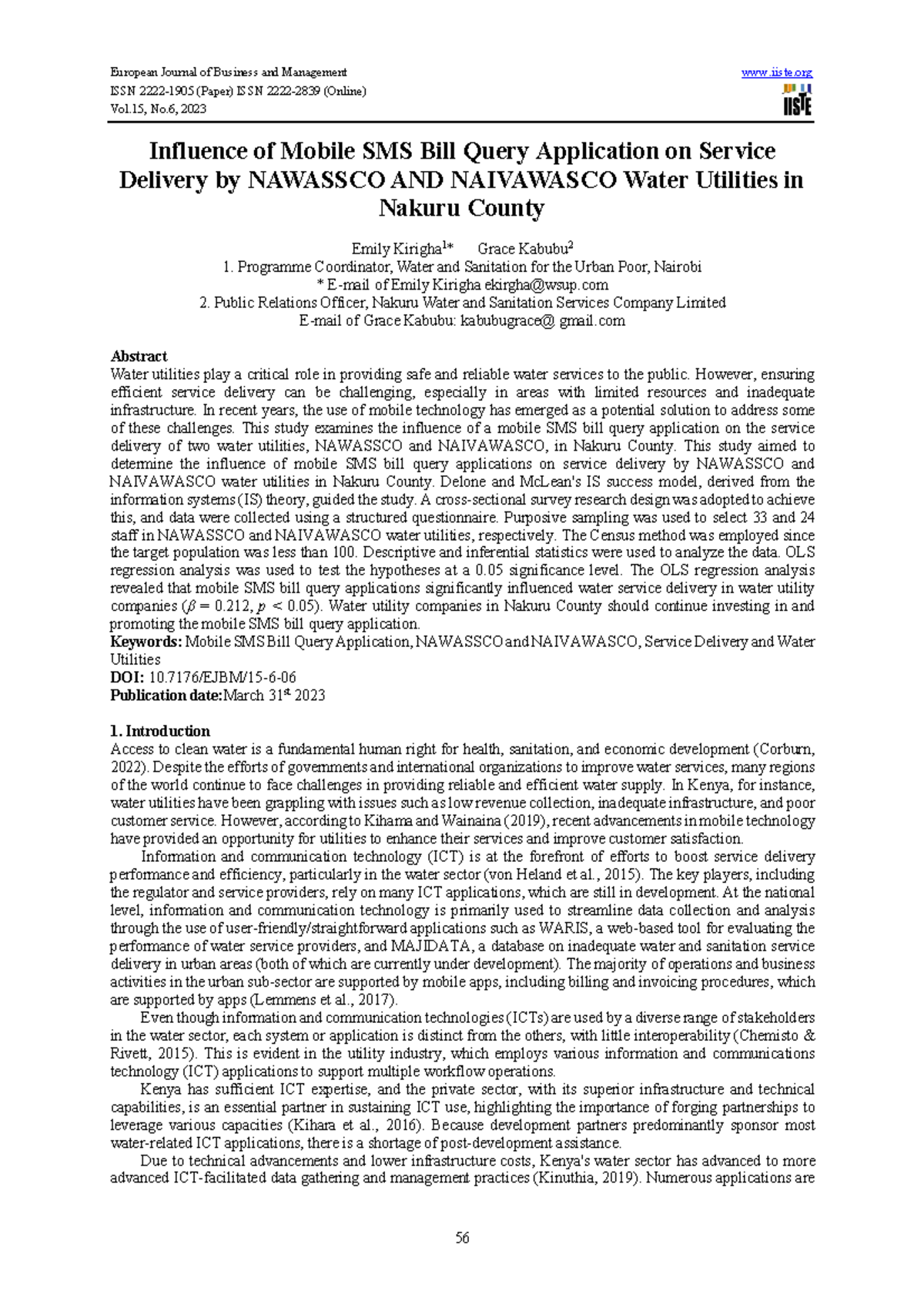 Influence of Mobile SMS Bill Query Application on Service Delivery by ...
