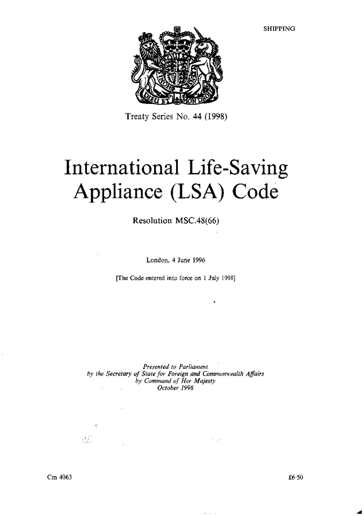 LSA code - lsa code - SHIPPING Treaty Series No. 44 (1998 ...