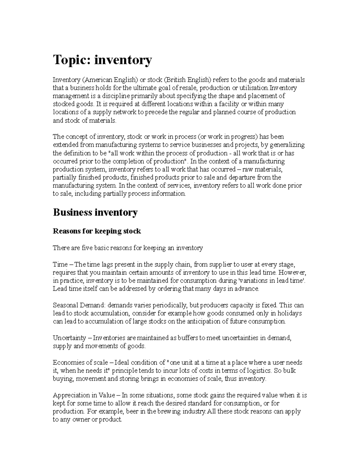 Inventory - Topic: inventory Inventory (American English) or stock ...