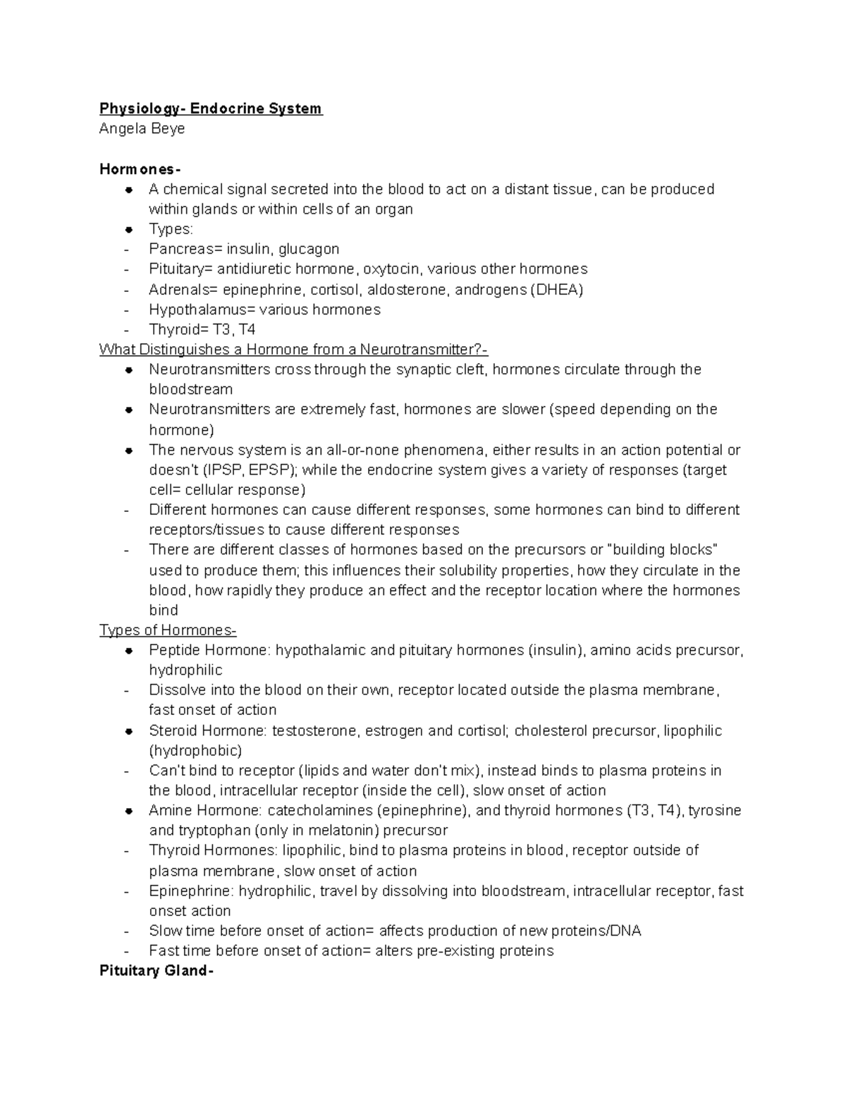 Physiology- Endocrine System - Physiology- Endocrine System Angela Beye ...