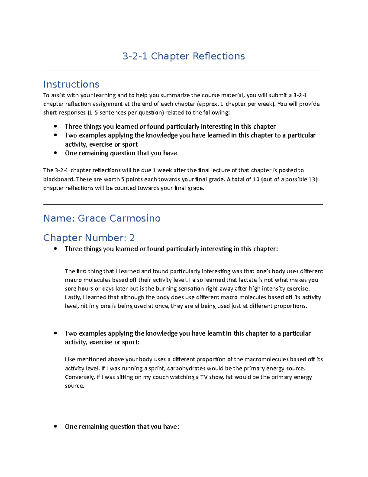 3-2-1 Chapter reflections - 3-2-1 Chapter Reflections - Studocu