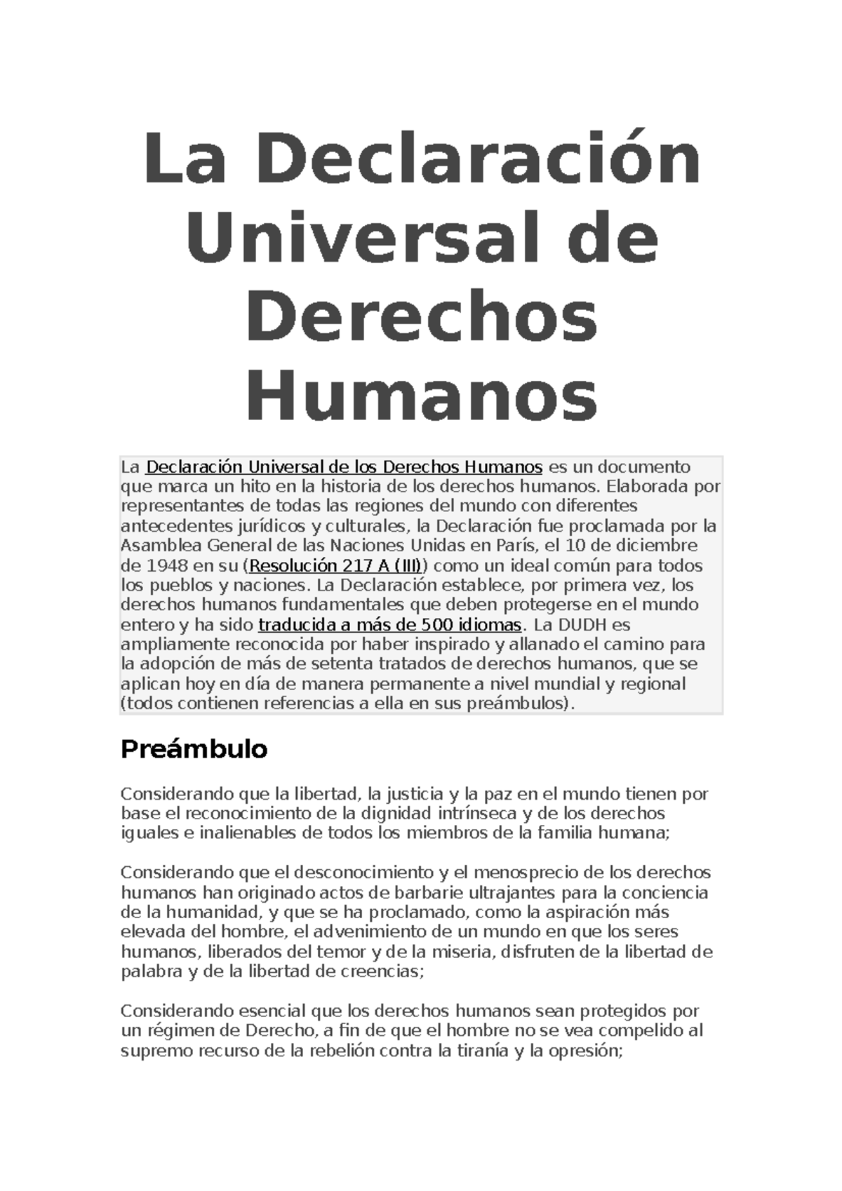 La Declaración Universal De Derechos Humanos La Declaración Universal