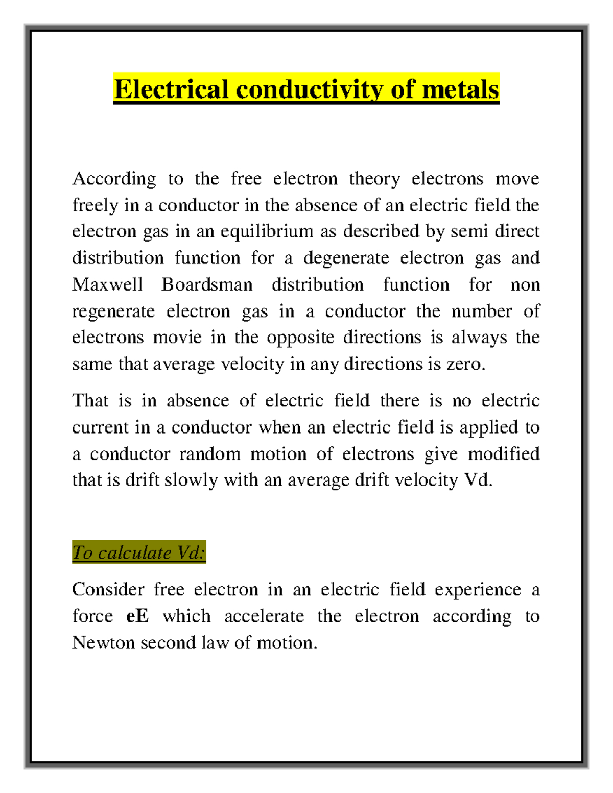 Chapter 5 Electrical conductivity of metals - Electrical conductivity ...