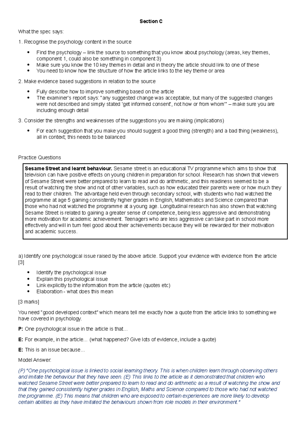 Section C - Psychology Revision for Component 2 OCR - Section C What ...
