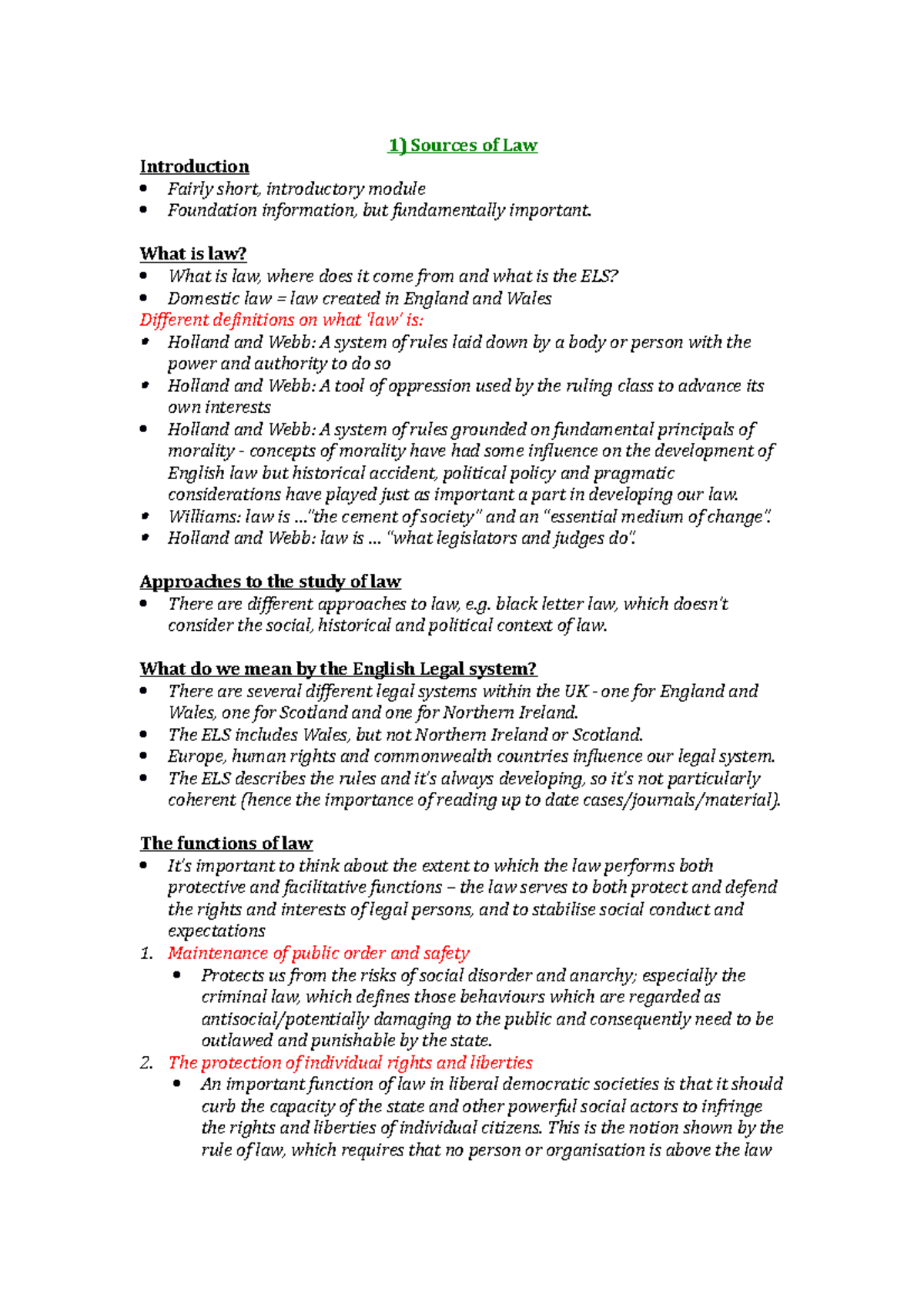 Lecture notes - sources of law - 1) Sources of Law Introduction Fairly ...