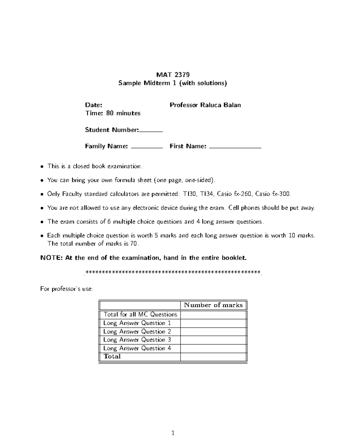2379 sample midterm 1 sol - MAT 2379 Sample Midterm 1 (with solutions) Date: Professor Raluca ...