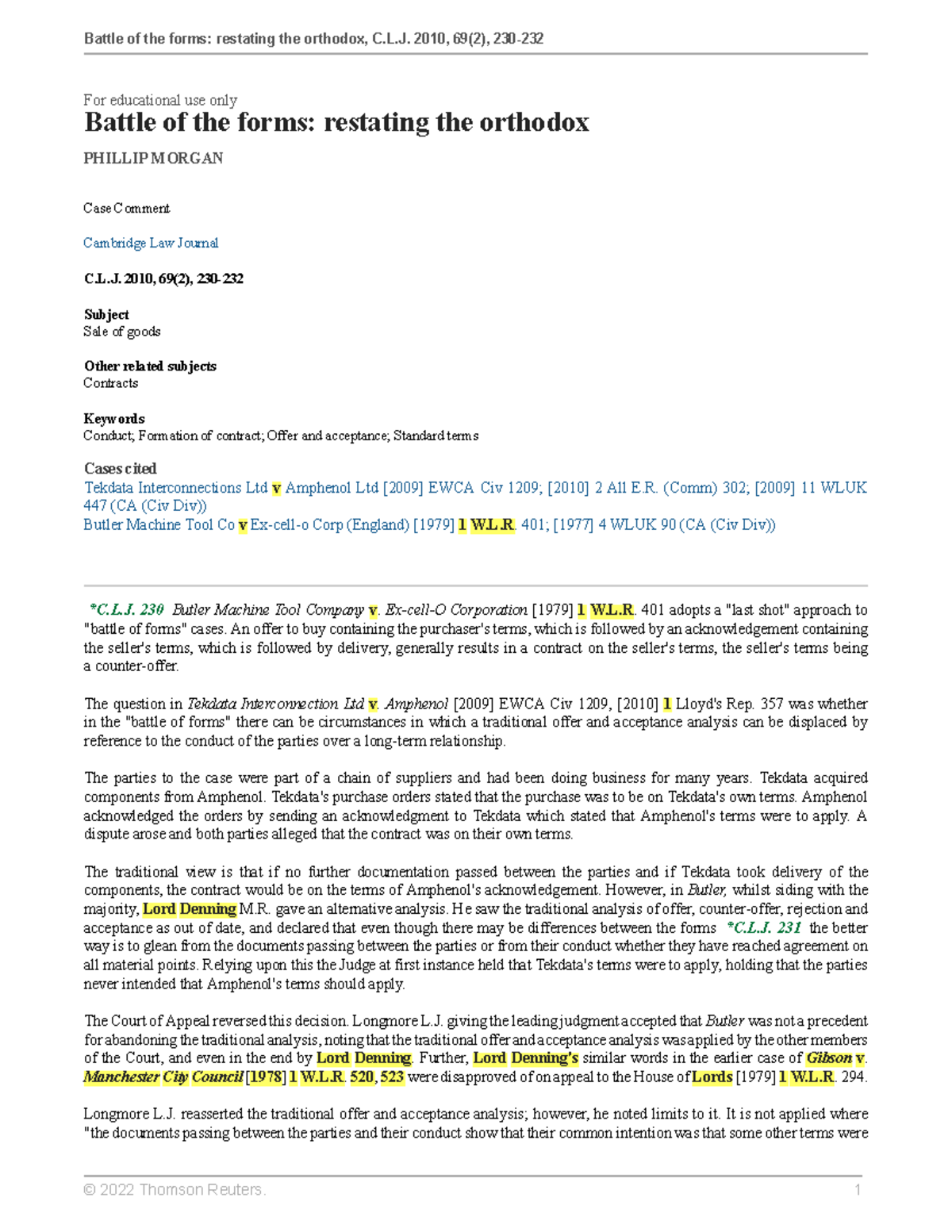 Battle of the forms restating the orthodox - L. 2010, 69(2), 230 ...