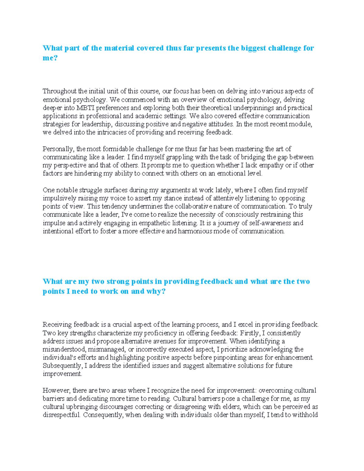 PSYC 1205 - discussion forum unit 3 - What part of the material covered ...