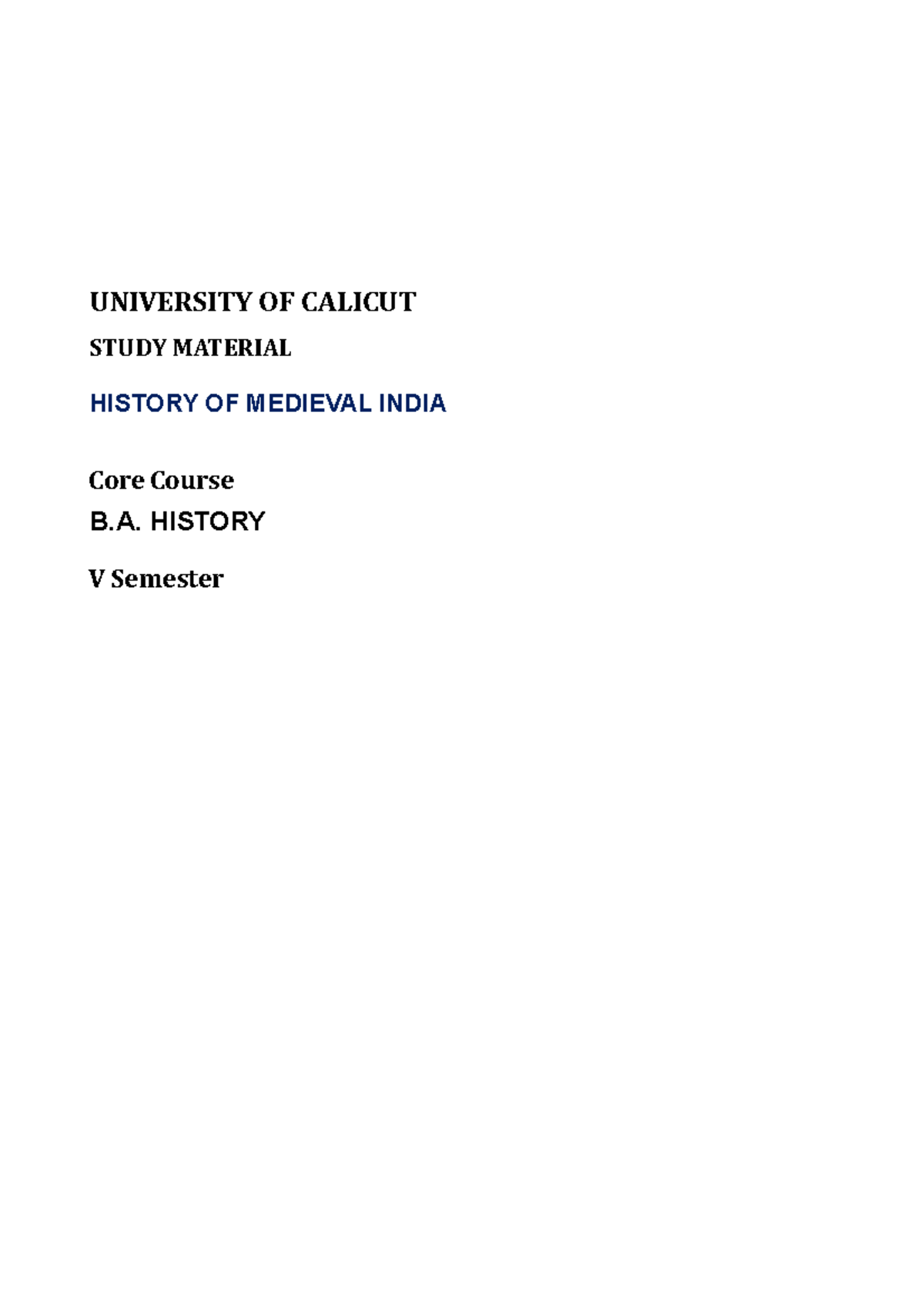 History of Medieval India - Semester 5 - BA History - UNIVERSITY OF ...