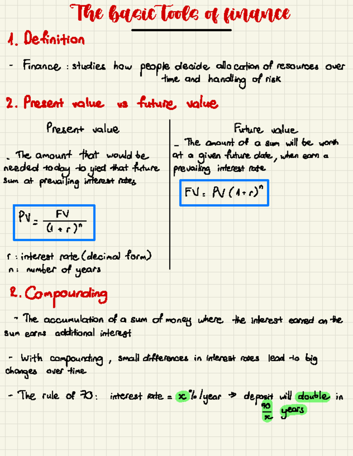 Chapter 27 - note - The basic tools of finance 1. Definition Finance ...