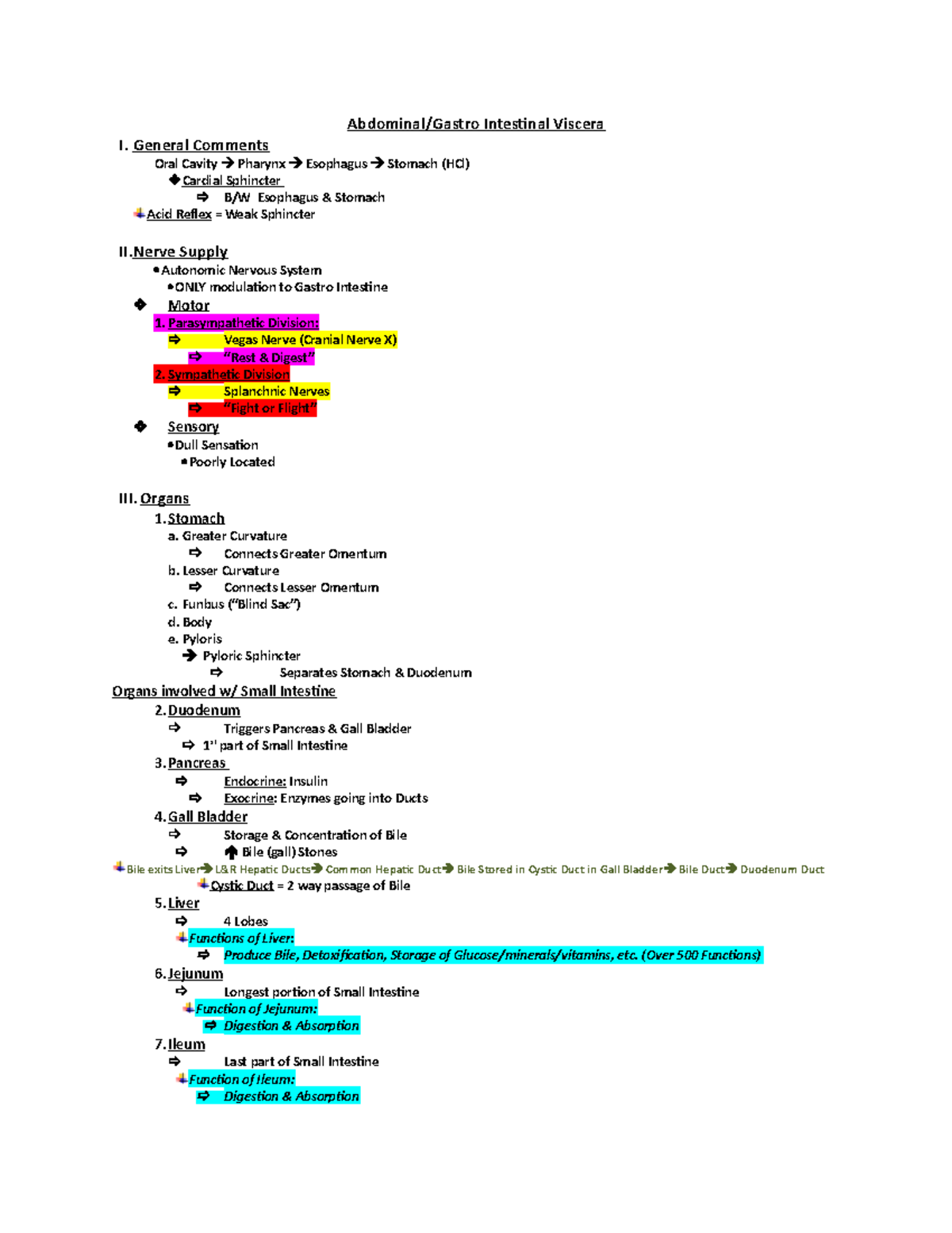 Human Gross Anatomy Notes with pictures - Intestinal Viscera I. General ...