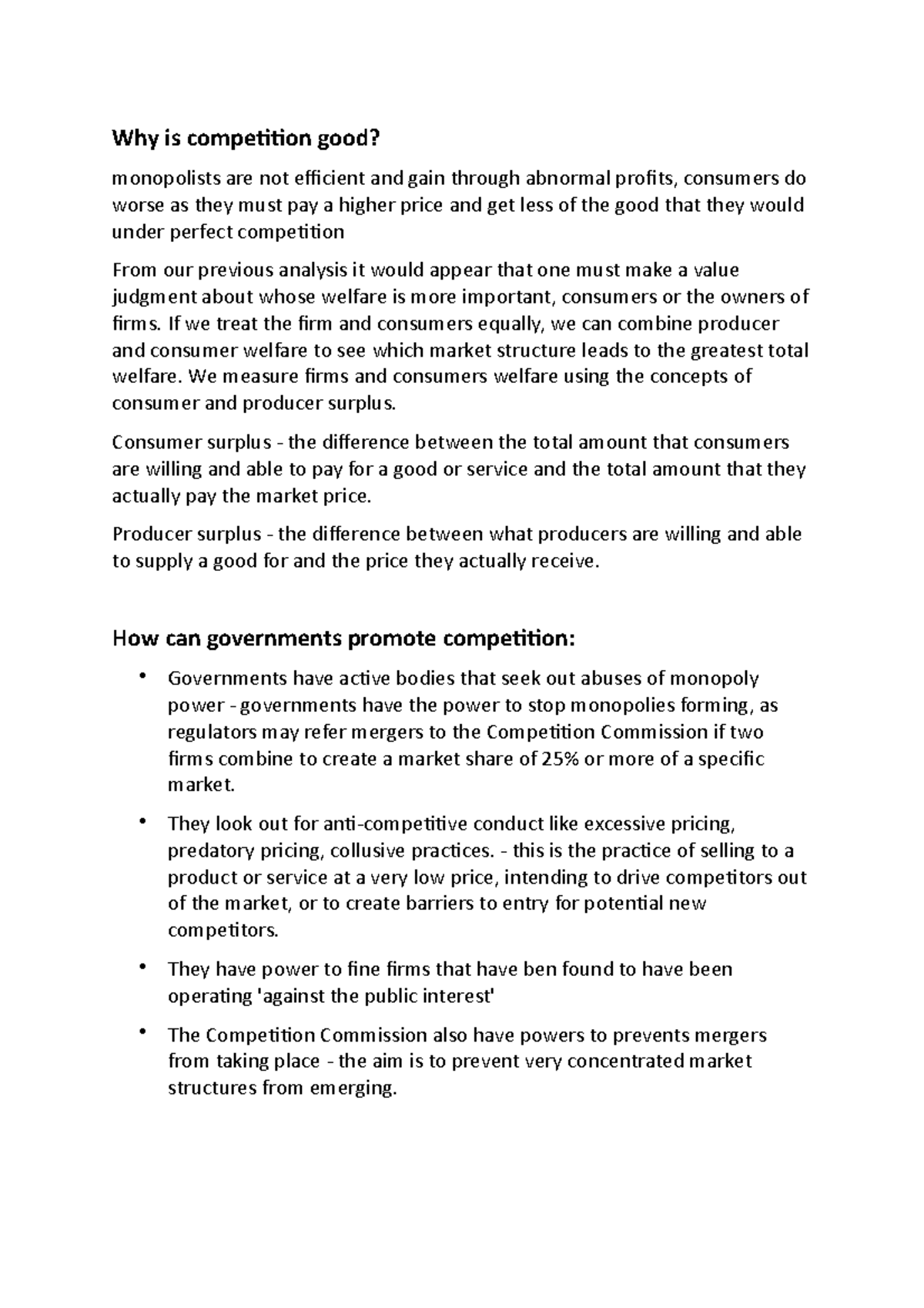 Competition in market structures - Why is competition good? monopolists ...