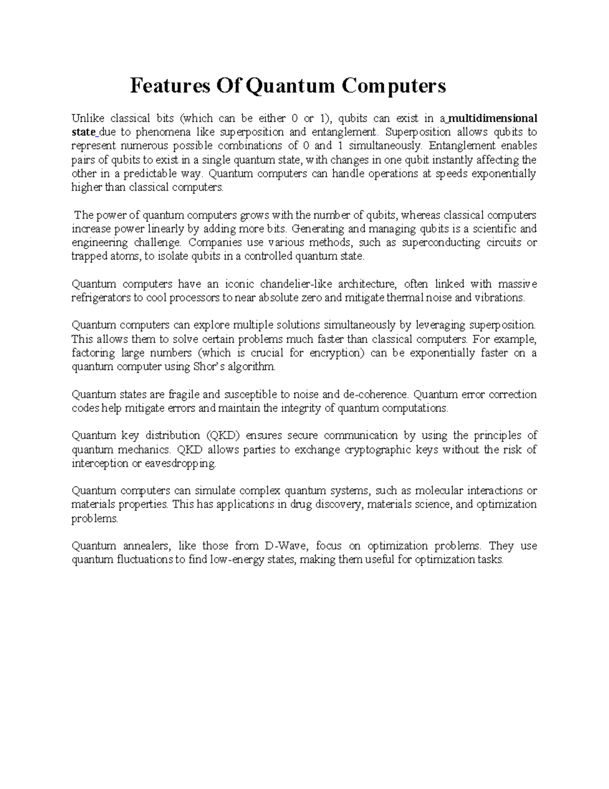 Features Of Quantum Computers - Features Of Quantum Computers Unlike ...