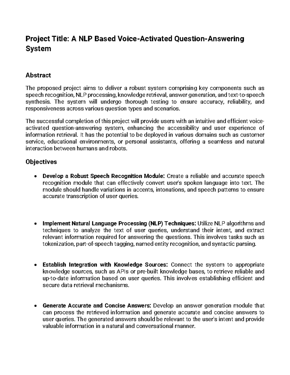 Project Proposal for Final Year - Project Title: A NLP Based Voice ...
