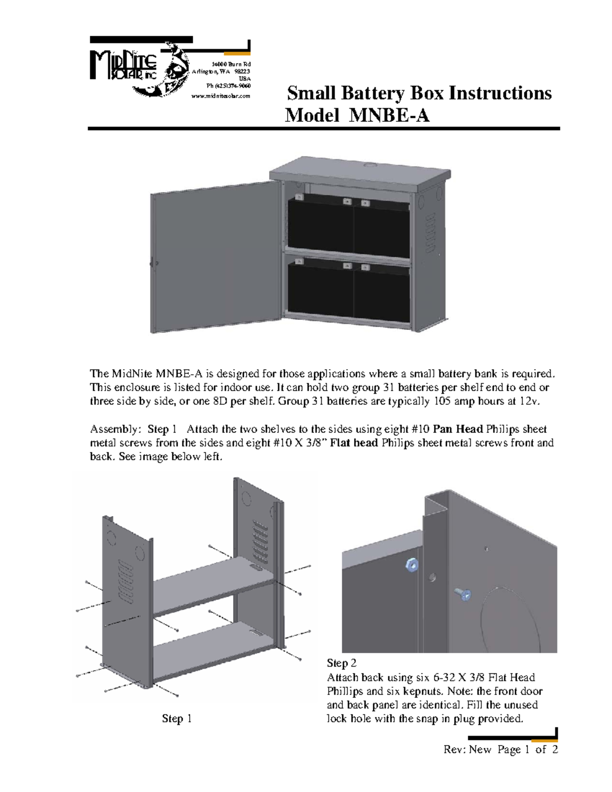 Battery Box - This enclosure is listed for indoor use. It can hold two ...
