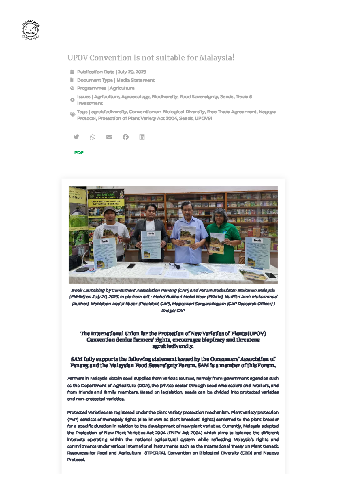 UPOV Convention is not suitable for Malaysia - Sahabat Alam Malaysia ...