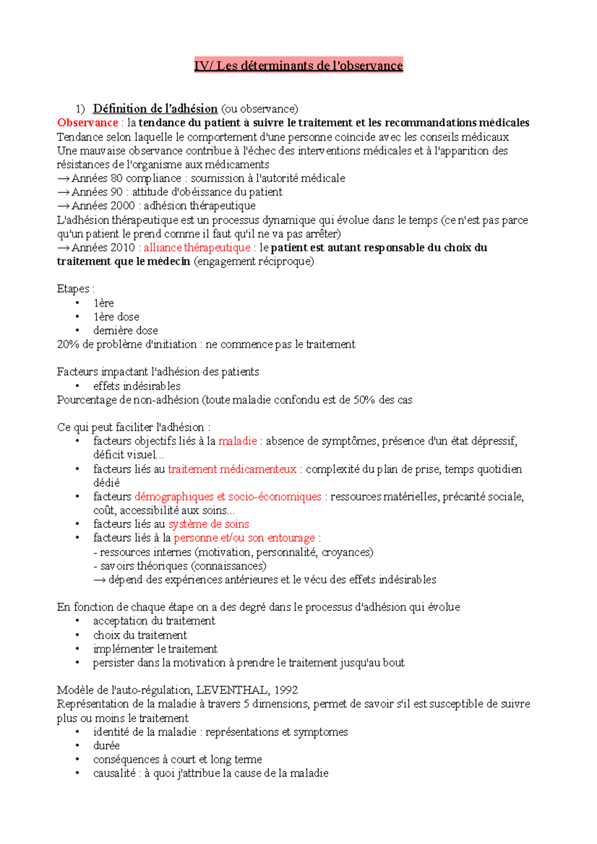 S43 - IV/ Les déterminants de l'observance 1) Définition de l'adhésion ...