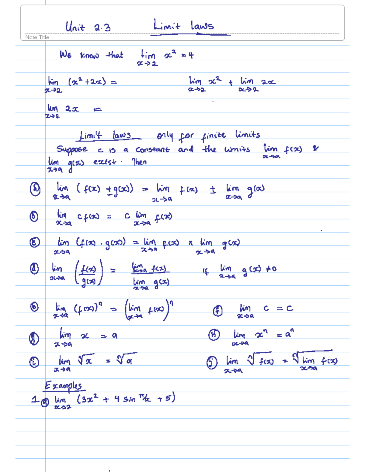 Unit 2.3 Limit Laws - WTW 158 - Studocu