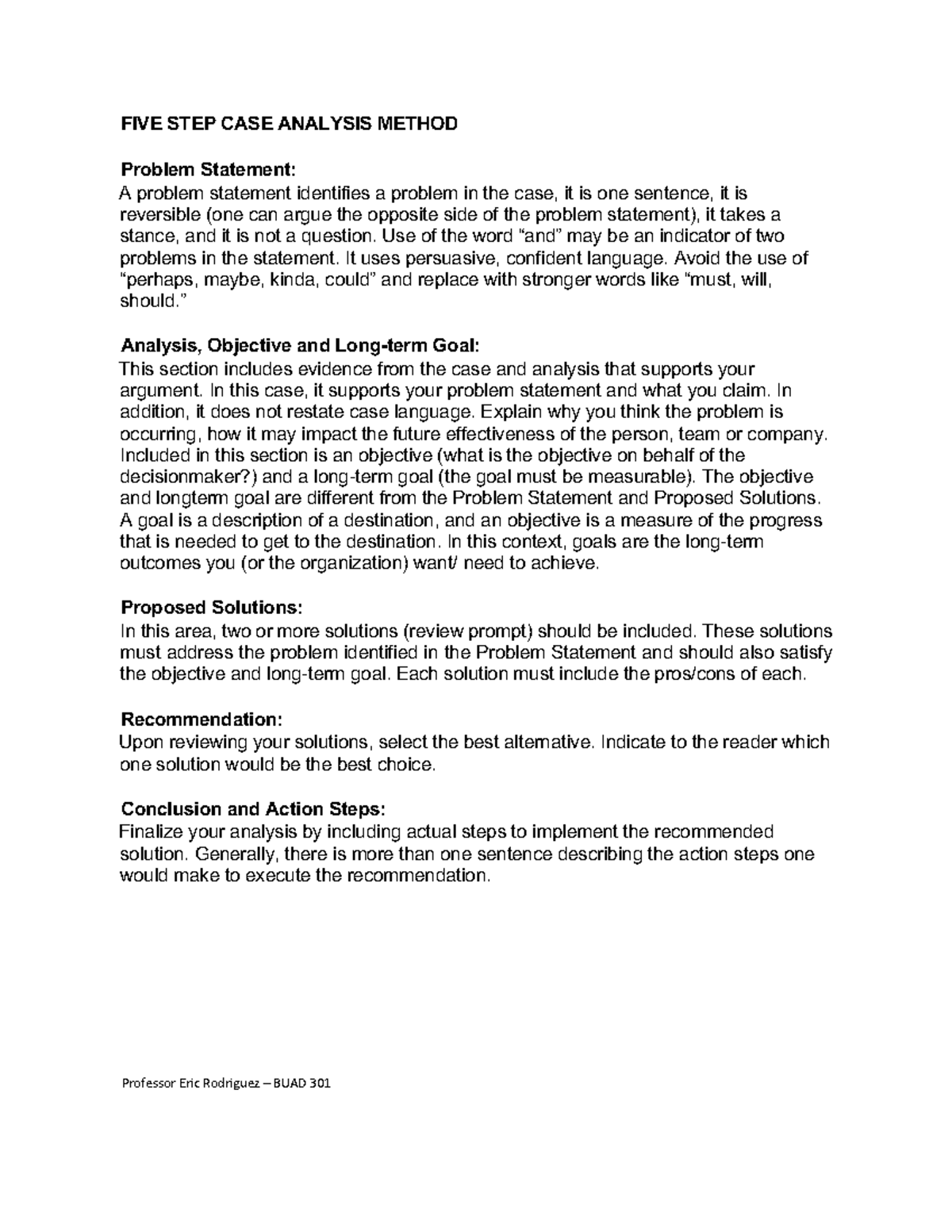 Five Step Case Analysis Method - FIVE STEP CASE ANALYSIS METHOD Problem ...