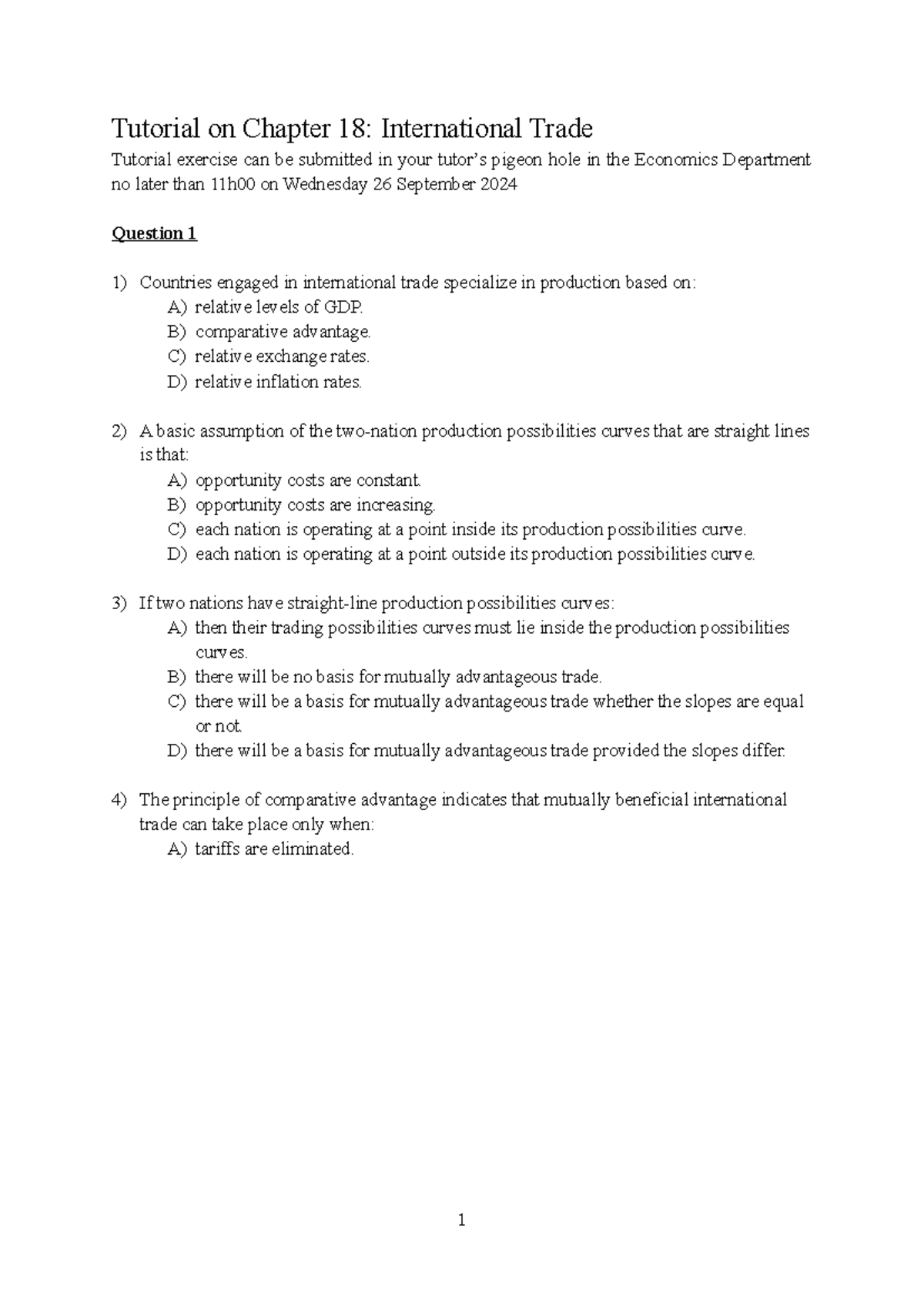 Tutorial on Chapter 18 International Trade 2024 - Tutorial on Chapter ...