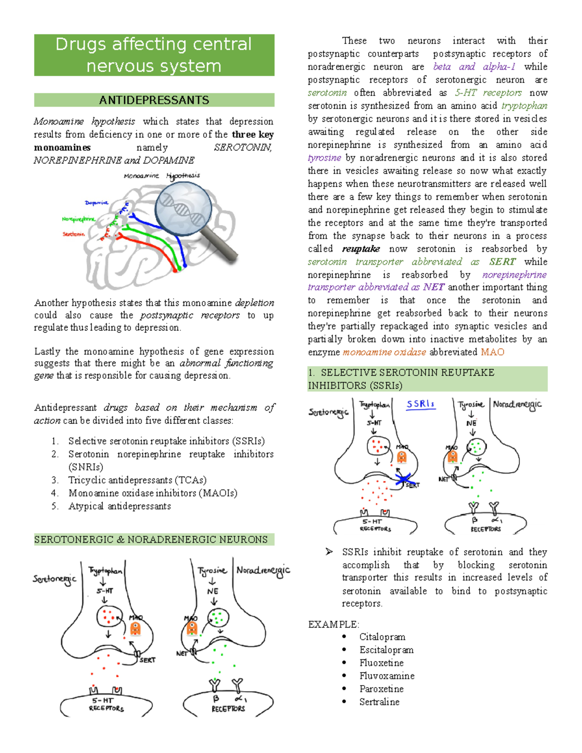 M4 Notes - MODULE 4 LECTURE - Drugs affecting central nervous system ...