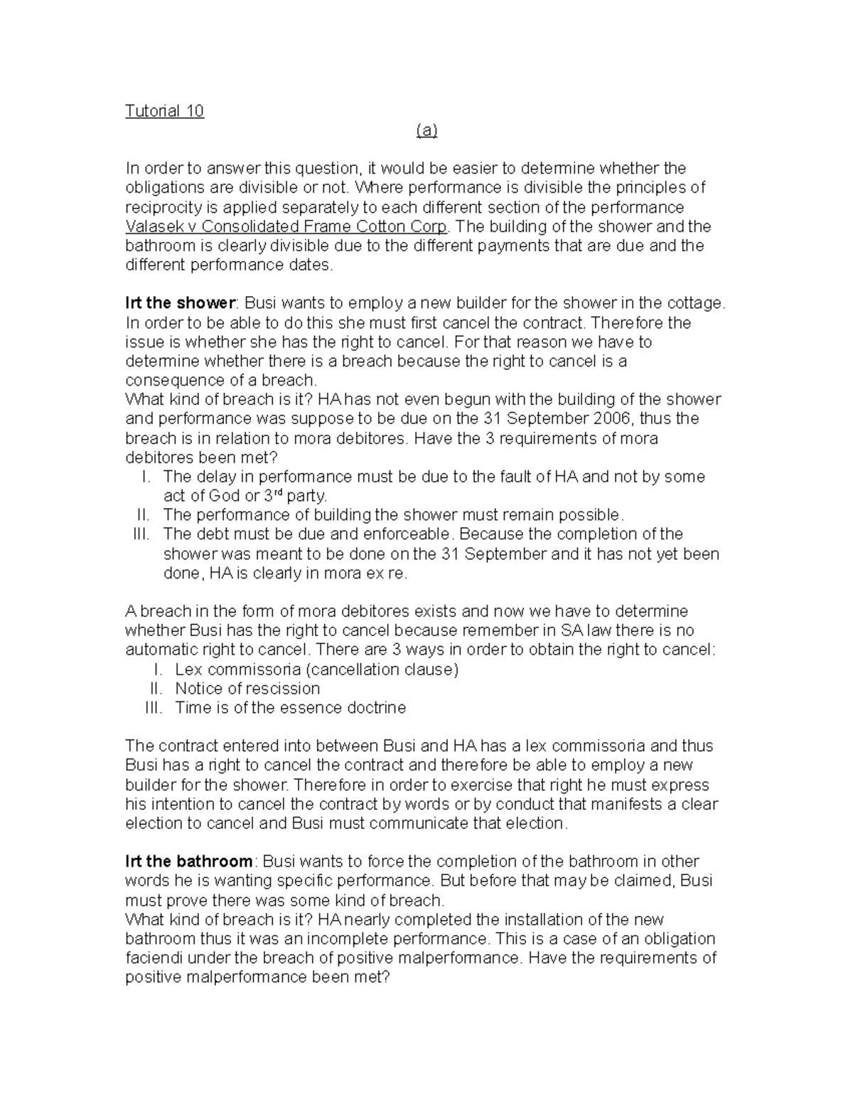 Tutorial 10 - labour law notes for third year students. includes case ...