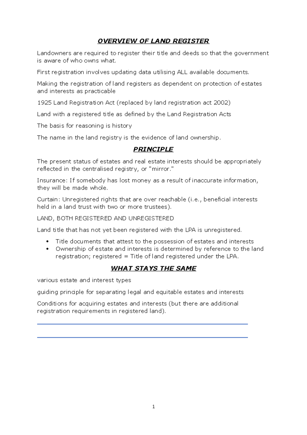 Overview OF LAND Register - Property Law - OVERVIEW OF LAND REGISTER ...