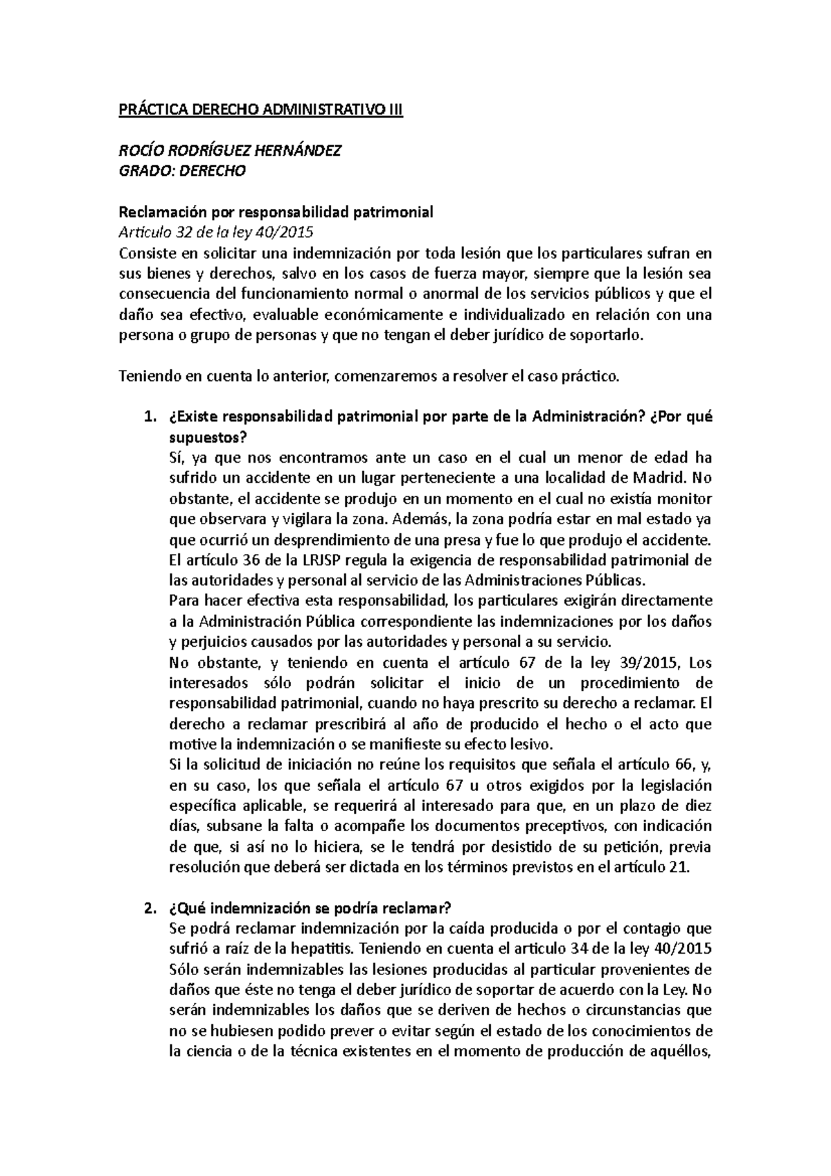 Práctica Derecho Administrativo III - PRÁCTICA DERECHO ADMINISTRATIVO III ROCÍO RODRÍGUEZ ...