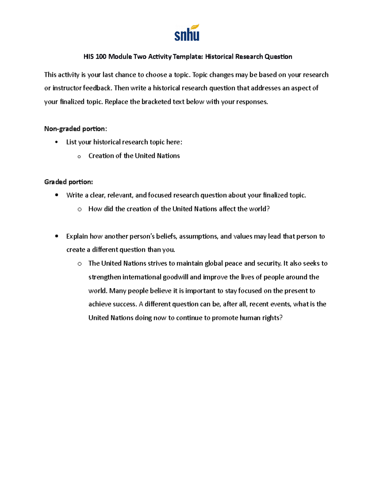 HIS 100 Module Two Activity Research Question - HIS 100 Module Two ...