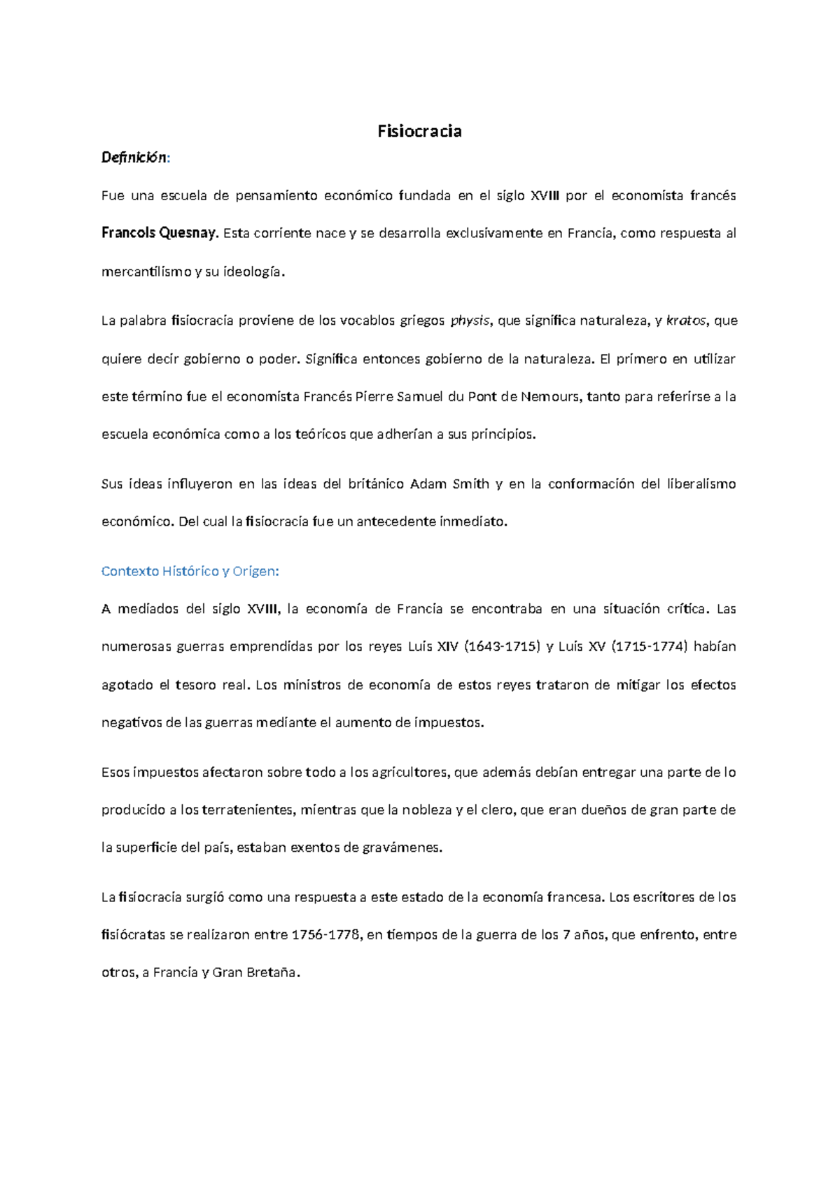 Fisiocracia - Fisiocracia Definición: Fue una escuela de pensamiento ...