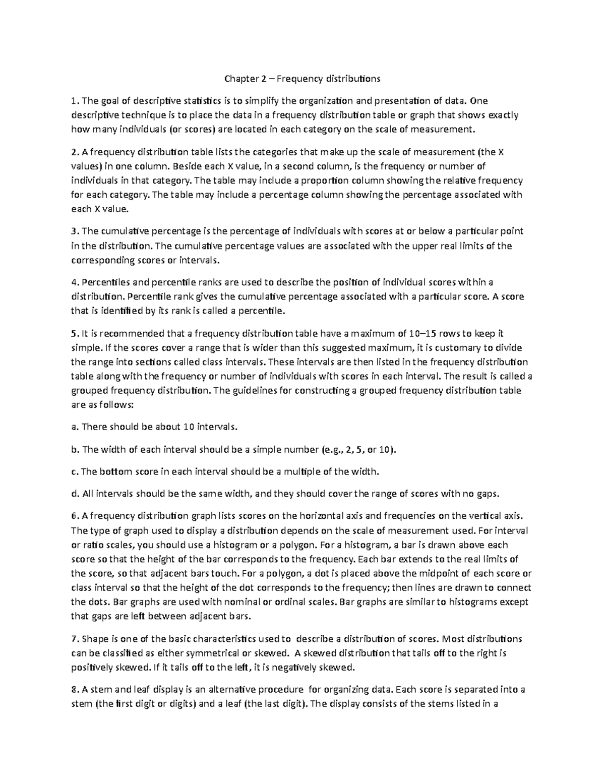 Chapter 2 - frequency distributions - Chapter 2 – Frequency distributions The goal of ...