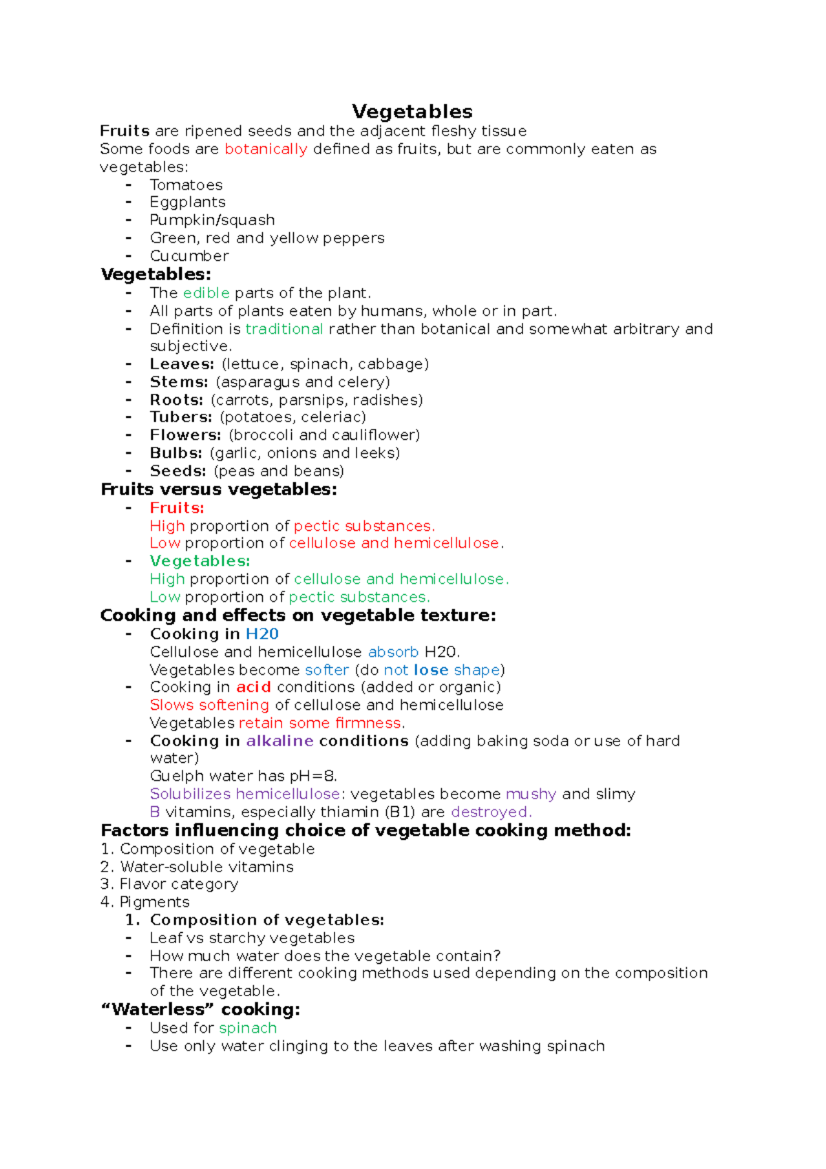 Vegetables summary - Vegetables Fruits are ripened seeds and the ...
