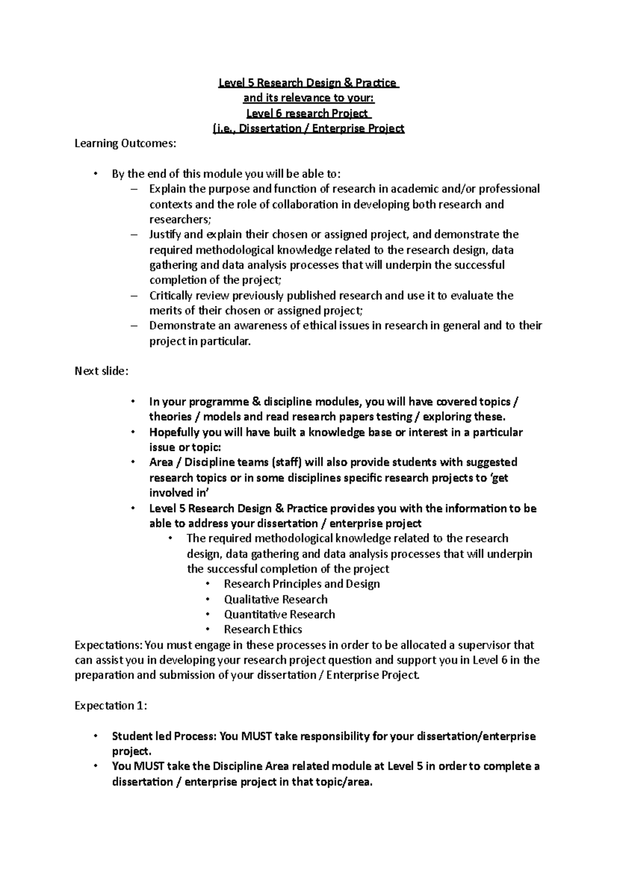 Research process - Lecture notes 20 - Level 5 Research Design ...