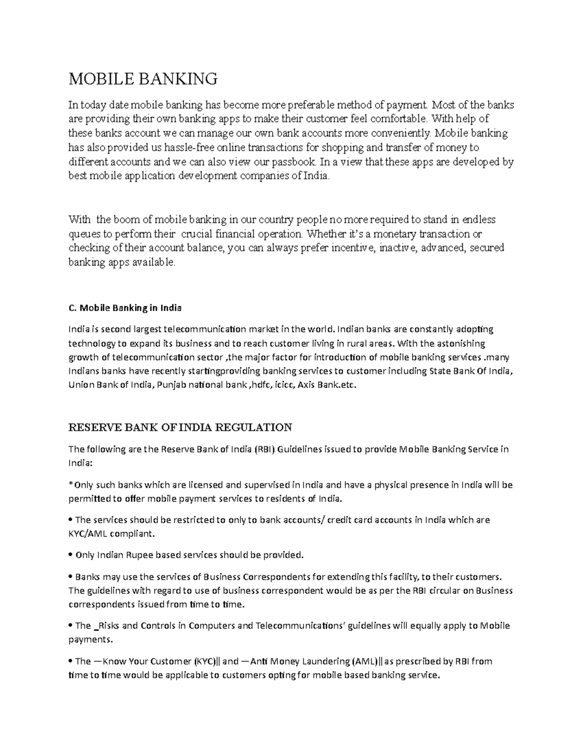 Mobile Banking - Grade: 6 - MOBILE BANKING In today date mobile banking ...