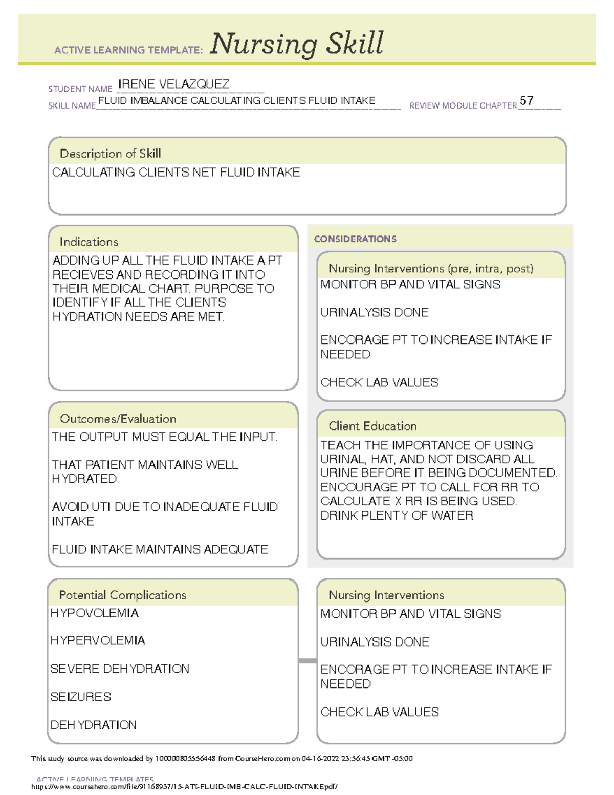 15 ATI Fluid IMB CALC Fluid Intake ACTIVE LEARNING TEMPLATES Nursing 