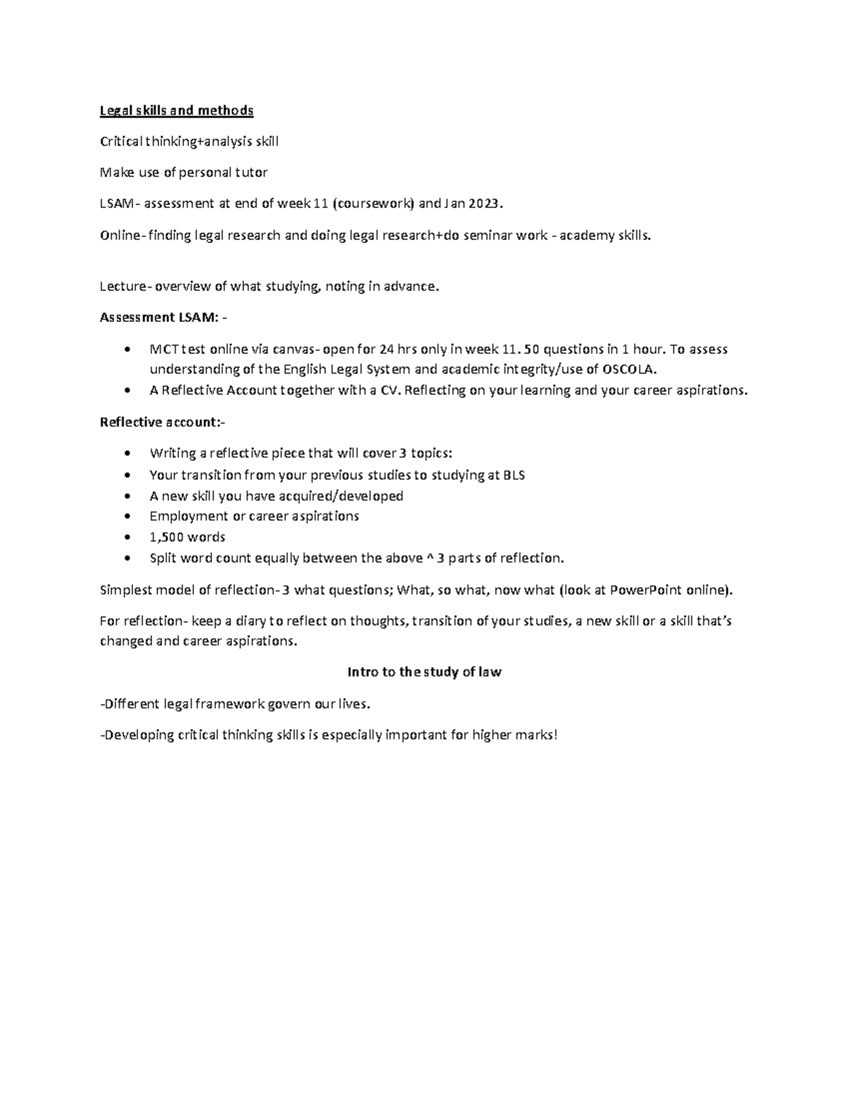 Legal skills week 1 lecture 1 - Legal skills and methods Critical ...