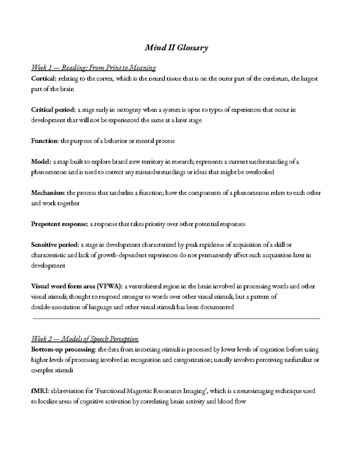 Term Glossary for SOSC 14200 - Mind II Glossary Week 1 — Reading: From ...