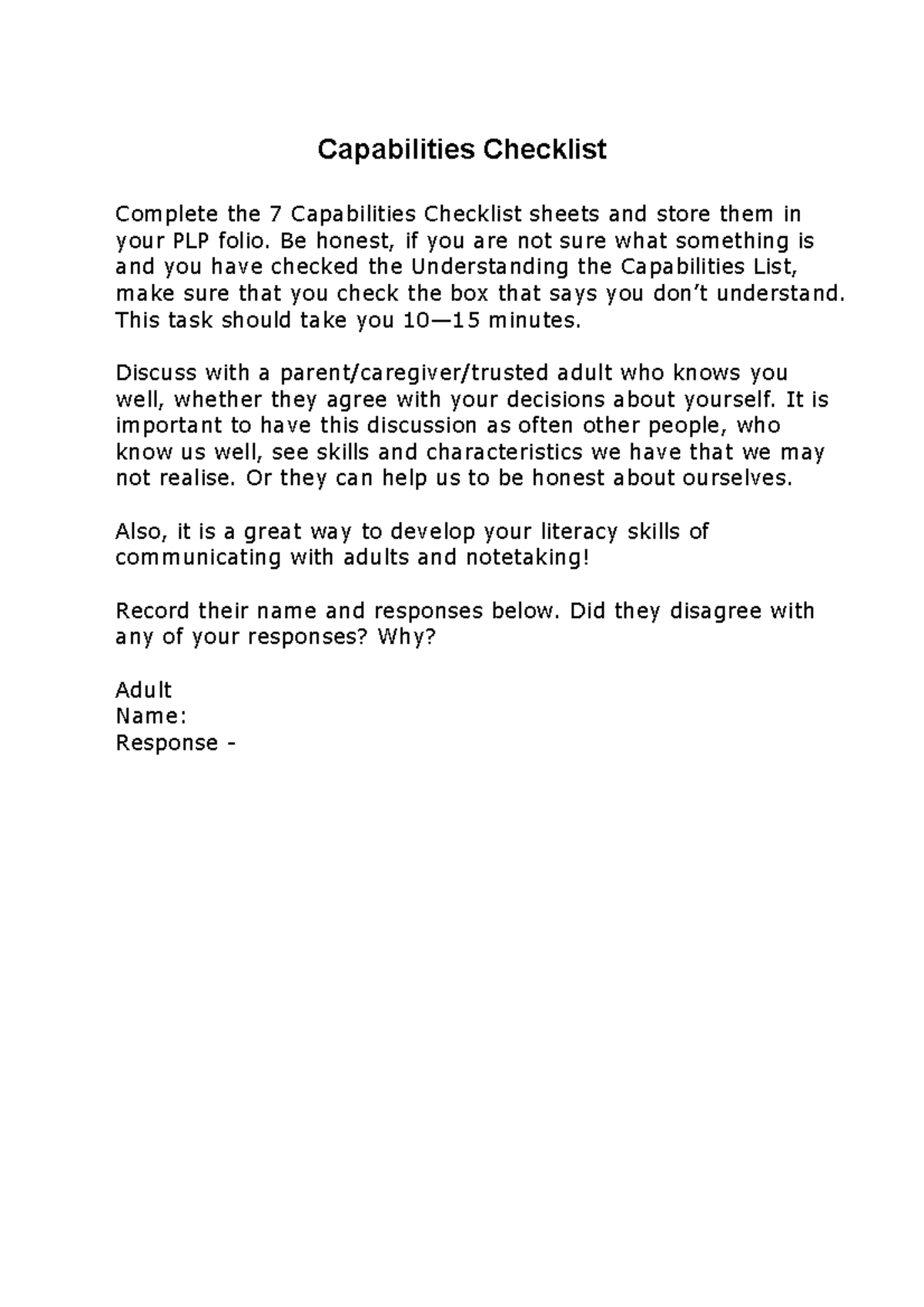 Capabilities checklist lecture notes - Capabilities Checklist Complete ...