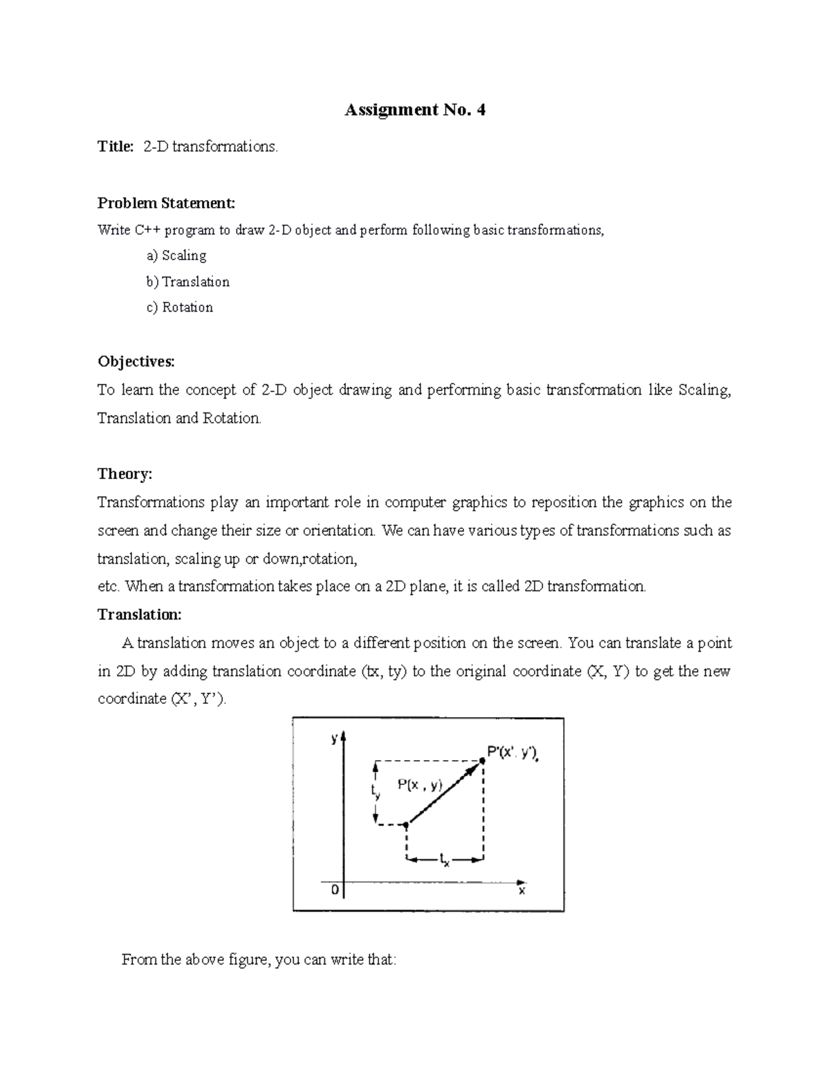 CG Assignment - 4 - STUDY MATERIAL FOR OOP AND CG - Assignment No. 4 Title: 2-D transformations ...