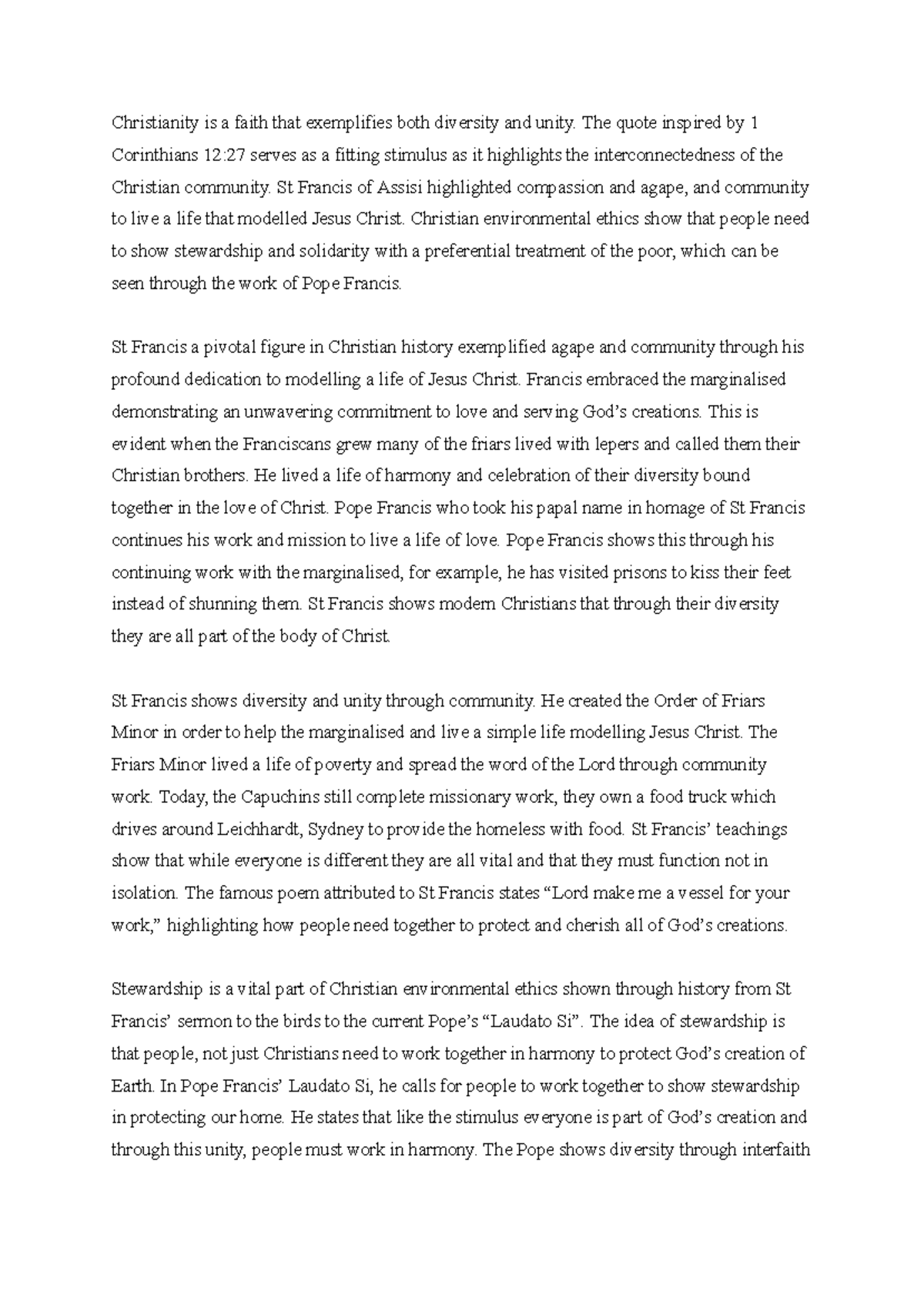 Christianity Essay - St Francis and Baptism - Christianity is a faith ...
