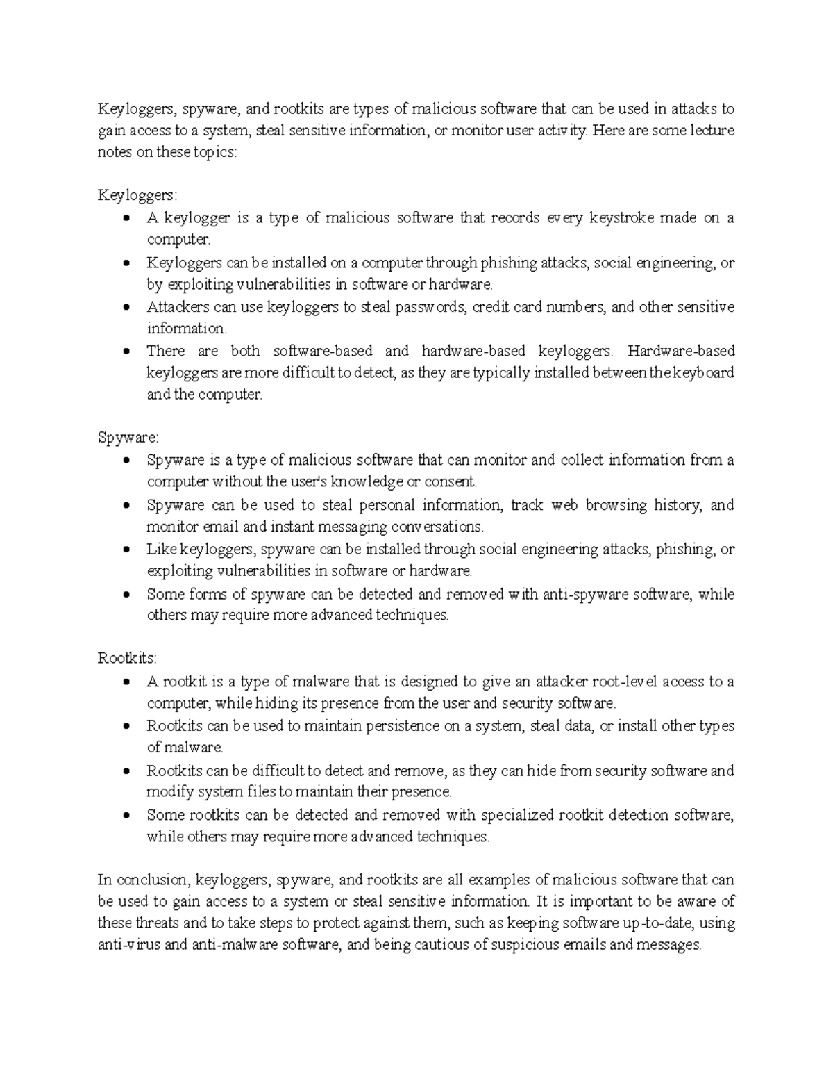 Keyloggers Spyware And Rootkits Here Are Some Lecture Notes On