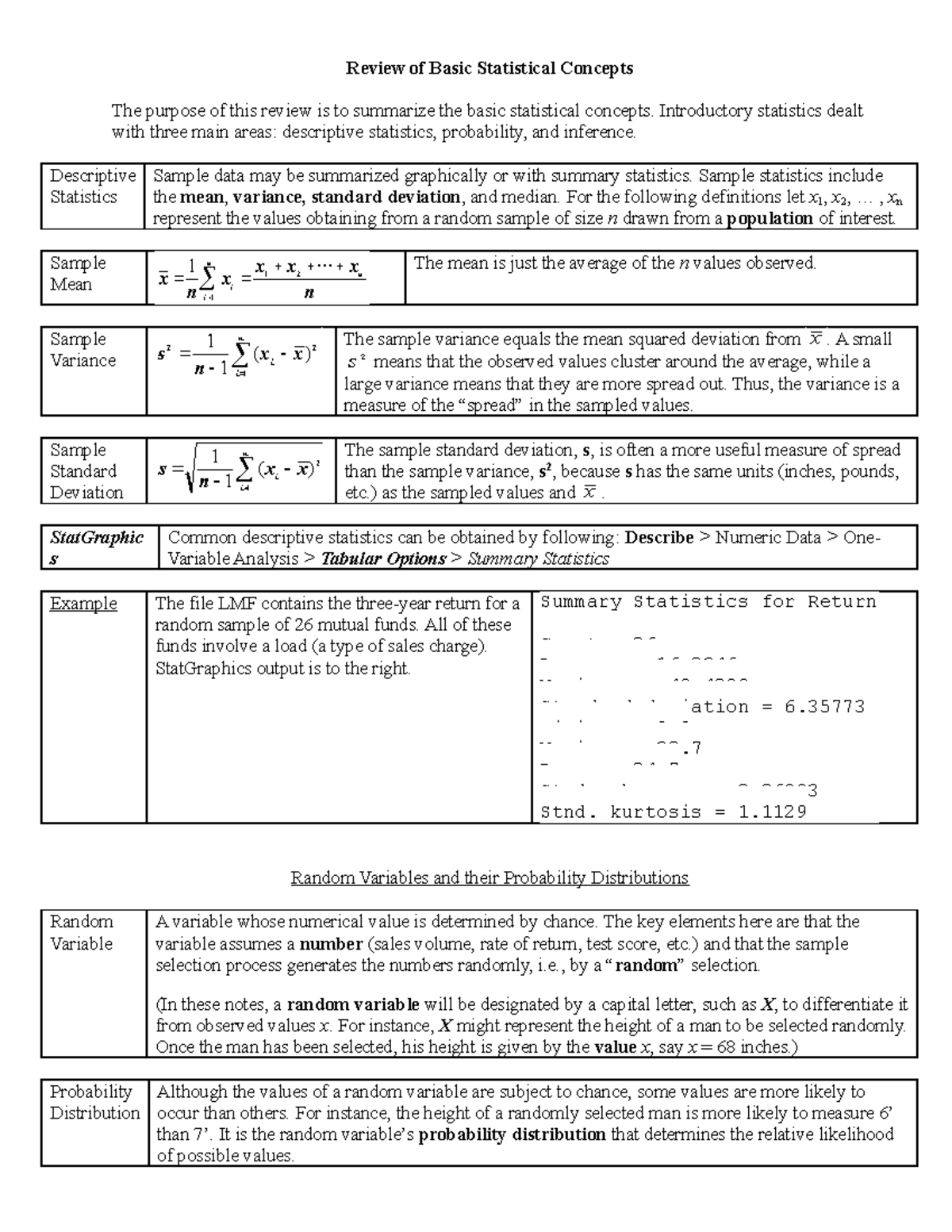 Review of Basic Statistical Concepts - Introductory statistics dealt ...