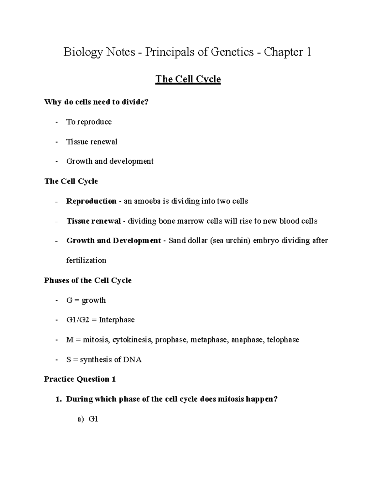 Biology Chapter 1 Notes - Biology Notes - Principals of Genetics ...