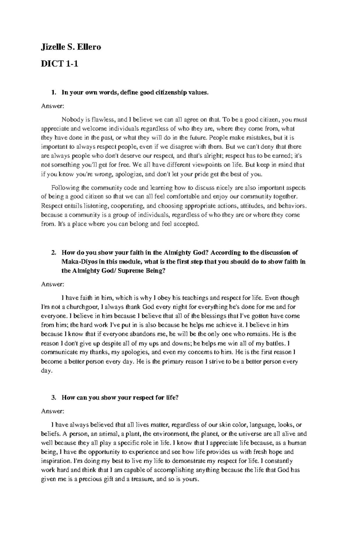 Ellero, Jizelle S - CWTS - Jizelle S. Ellero DICT 1- In your own words ...