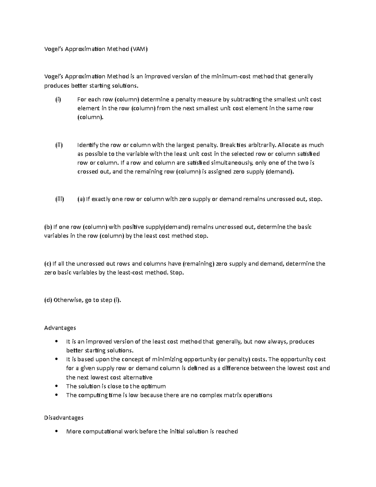 Vogel approximation - Study - Vogel’s Approximation Method (VAM) Vogel ...