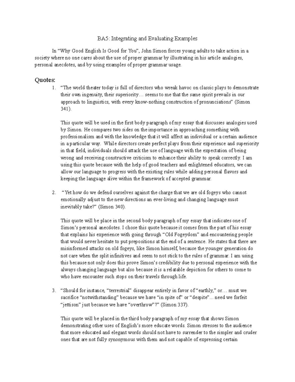 BA5- integrating and evaluating examples - BA5: Integrating and ...