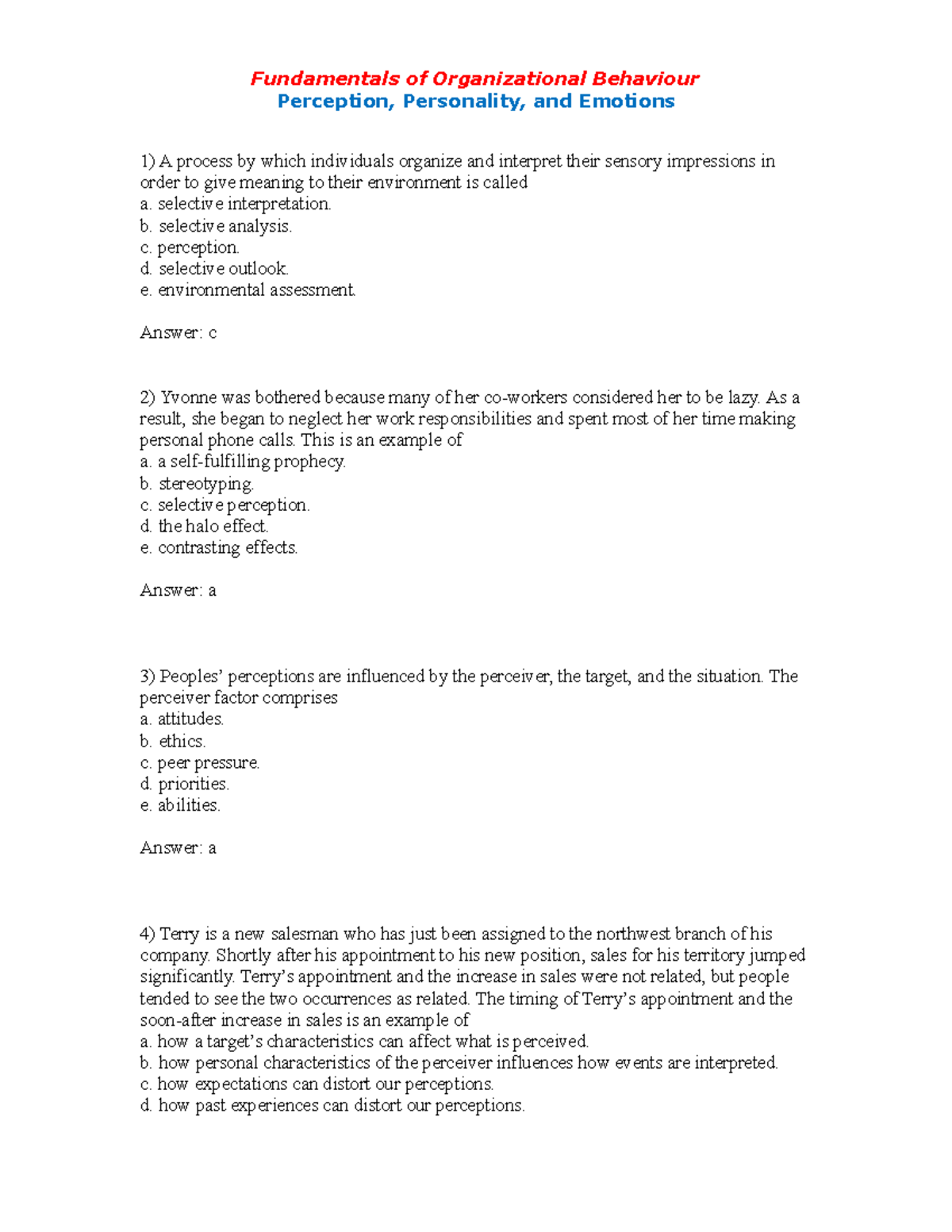 Organizational Behaviour Perception Personality and Emotions ...