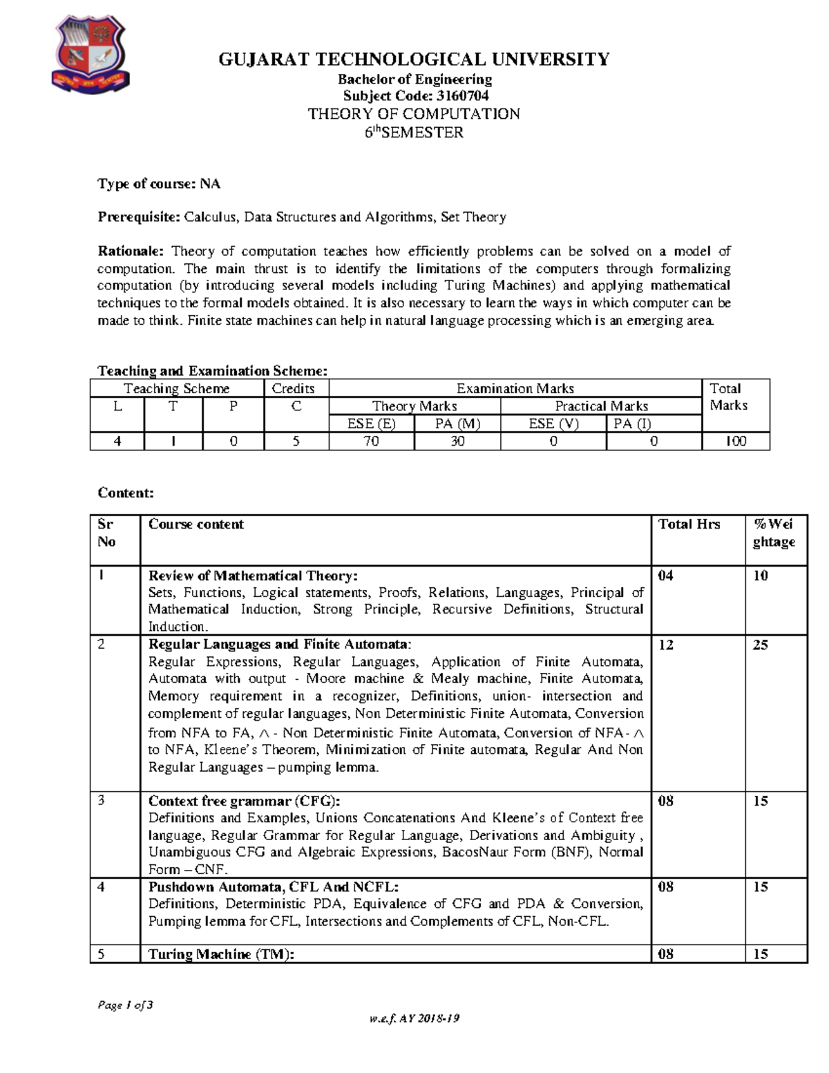 To C - gtu - GUJARAT TECHNOLOGICAL UNIVERSITY Bachelor of Engineering ...
