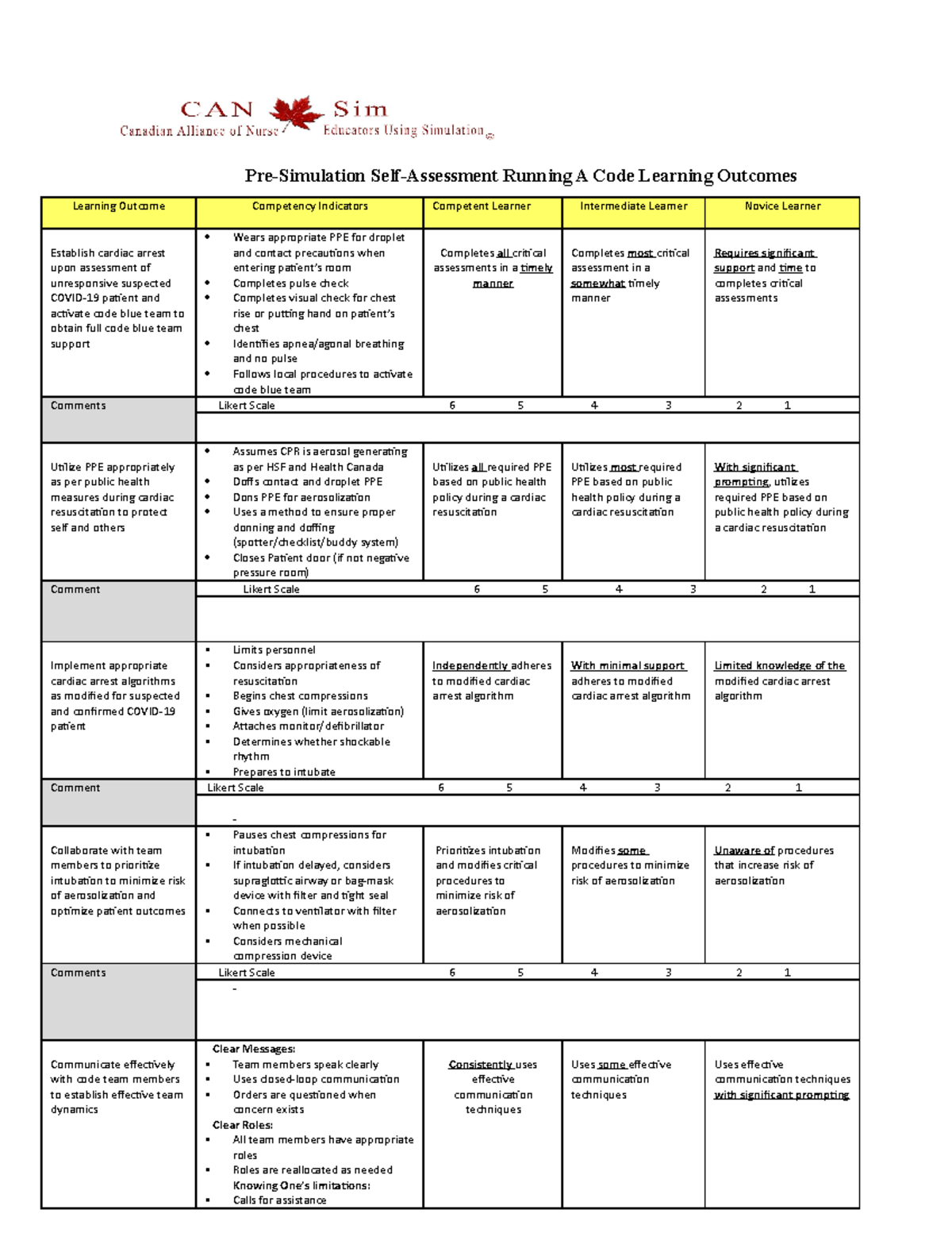 Pre Sim+Self Assessment+Running a Code - Pre-Simulation Self-Assessment ...